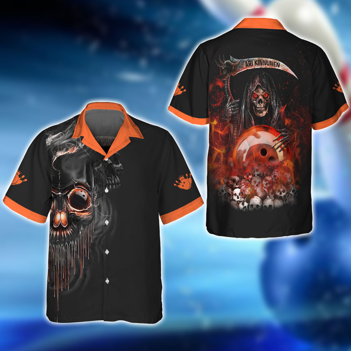ARI KINNUNEN - Orange Grim Reaper Bowling 3D Shirt - QB95 – Onemoredart