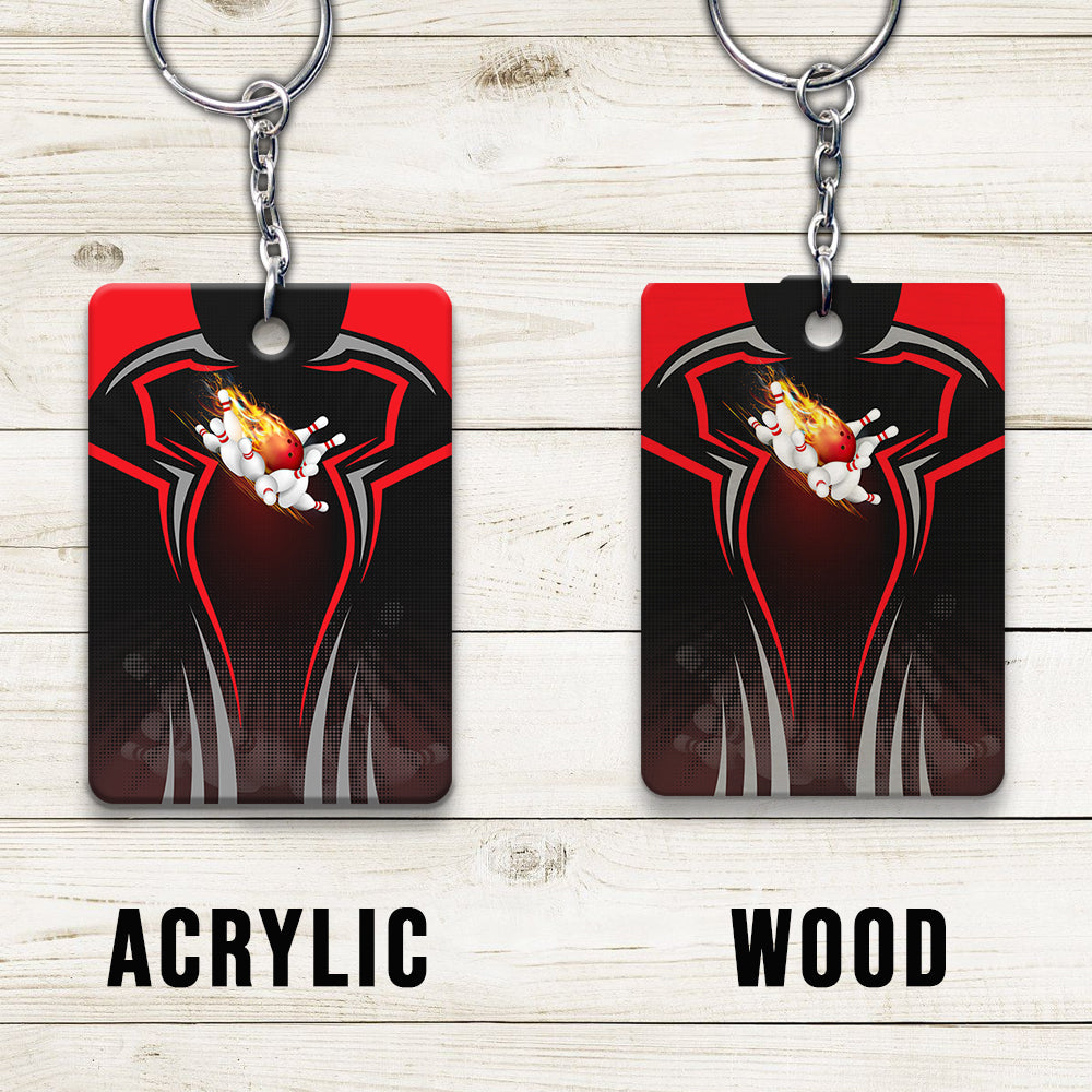 The Red Bowling Ball Crashing The Pins Personalized Name 3D Keychain ...
