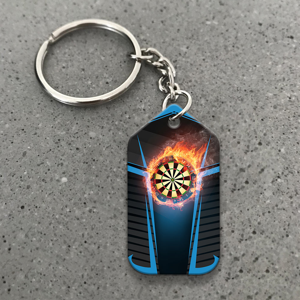 Darts Board In Flames Personalized Name 3D Keychain For Darts Team Pla ...