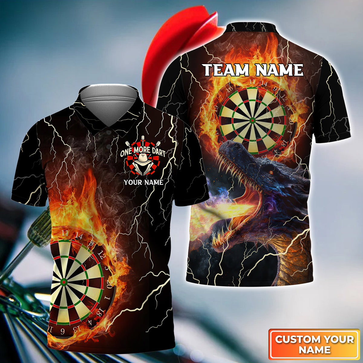 Thunder Flame Bullseye Dartboard Personalized Name And Team Name 3D Dr ...