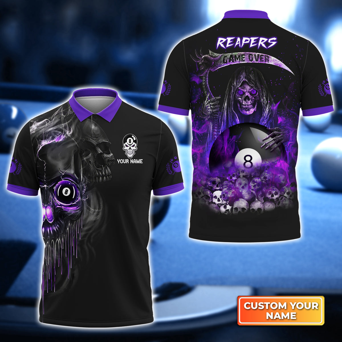 Grim Reaper Billiard Pool 8 Ball Personalized Name 3D Polo Shirt Gift ...