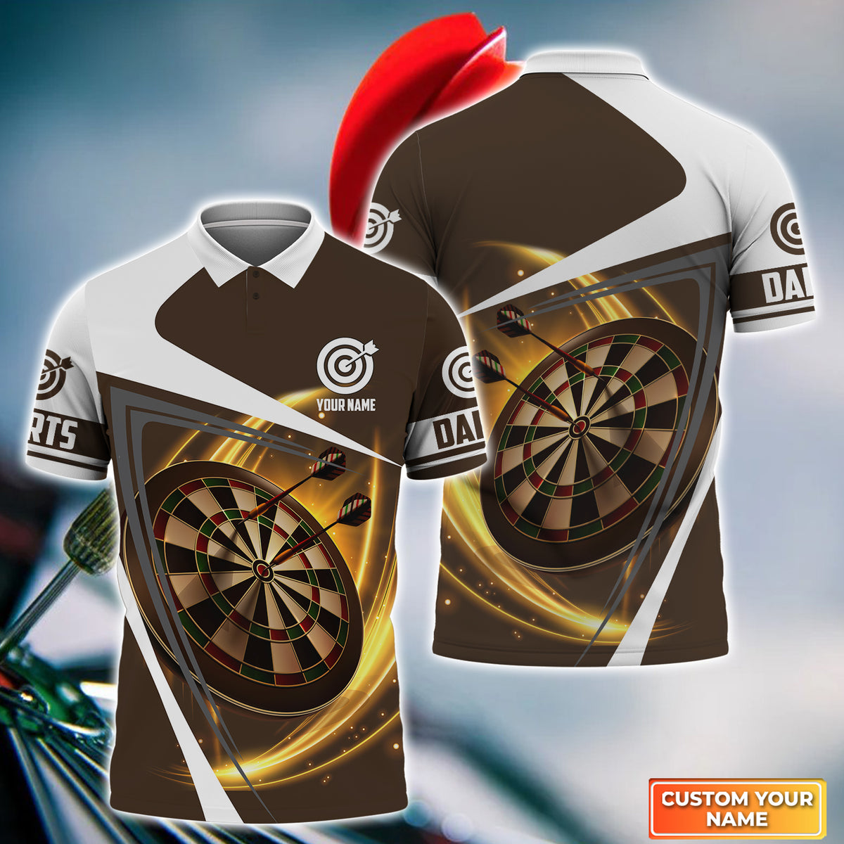 Darts Lighting Personalized Name 3D Darts Polo Shirt For Dart Team Pla ...