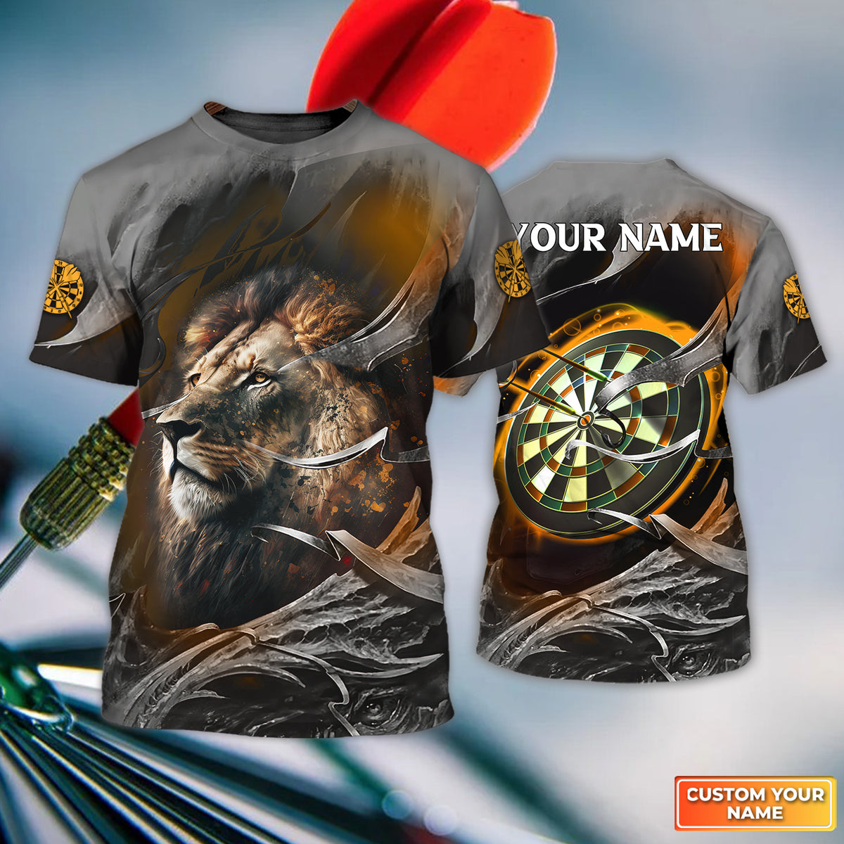 Bullseye Dartboard Personalized Name 3D Lion And Darts Tshirt For Dart ...