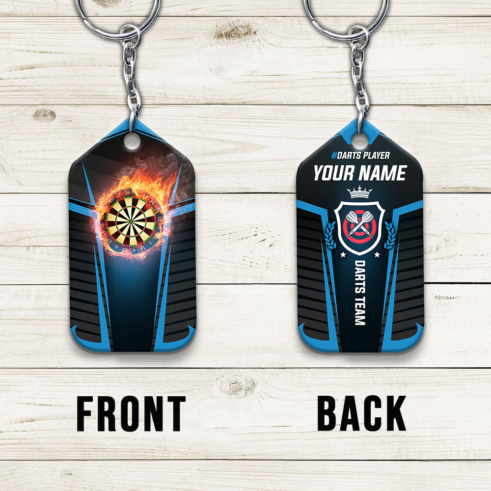 Darts Board In Flames Personalized Name 3D Keychain For Darts Team Pla ...