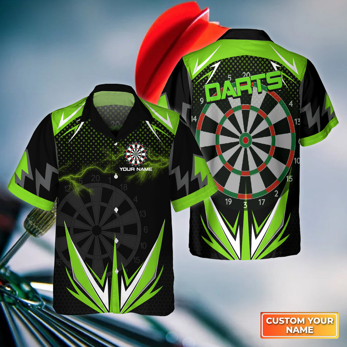 Green Darts Lightning Personalized Name 3D Hawaiian Shirt For Darts Pl ...