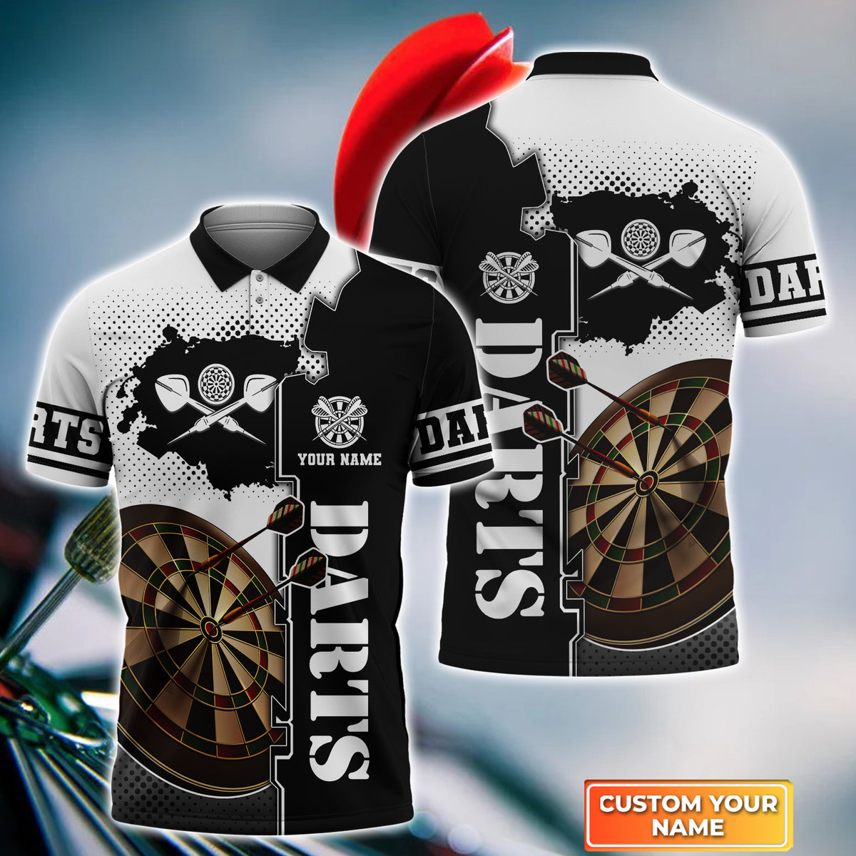 White Dartboard Personalized Name 3D Polo Shirt For Darts Team Player ...