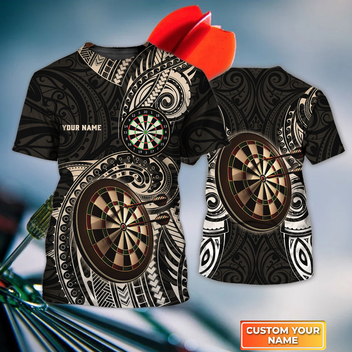 Brown Tattoo Darts Personalized Name 3D Tshirt For Darts Team Player T ...