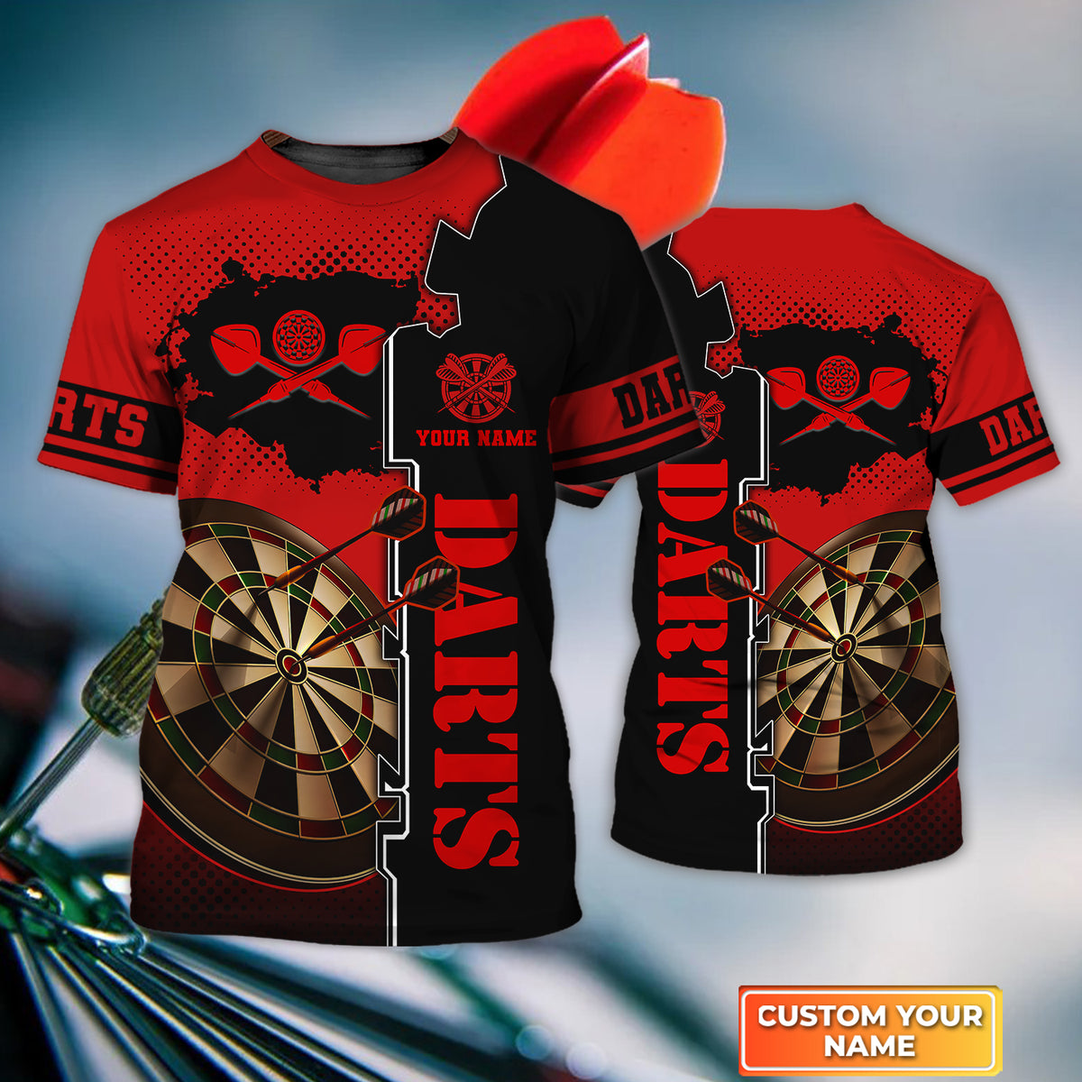 Red Dartboard Personalized Name 3D Tshirt For Darts Team Player Tad ...