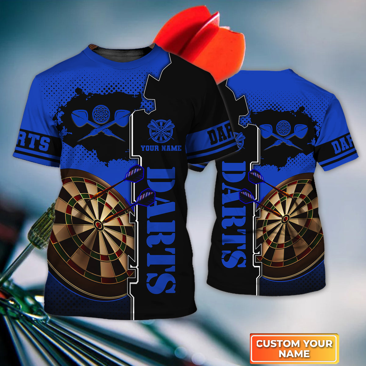 Blue Dartboard Personalized Name 3D Tshirt For Darts Team Player Tad ...