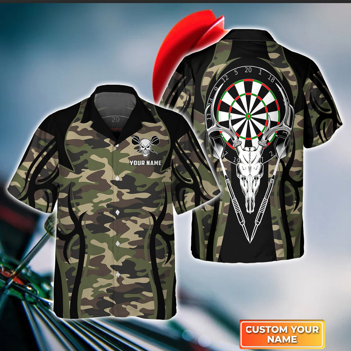 Camo Skull Deer Darts Personalized Name 3D Hawaiian Shirt For Darts Te ...