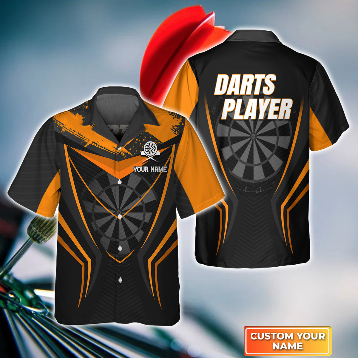 Orange Dartboard Personalized Name 3D Hawaiian Shirt For Darts Player ...