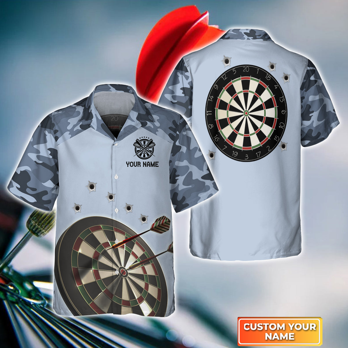 Blue Camo Darts Personalized Name 3D Hawaiian Shirt For Darts Team Pla ...