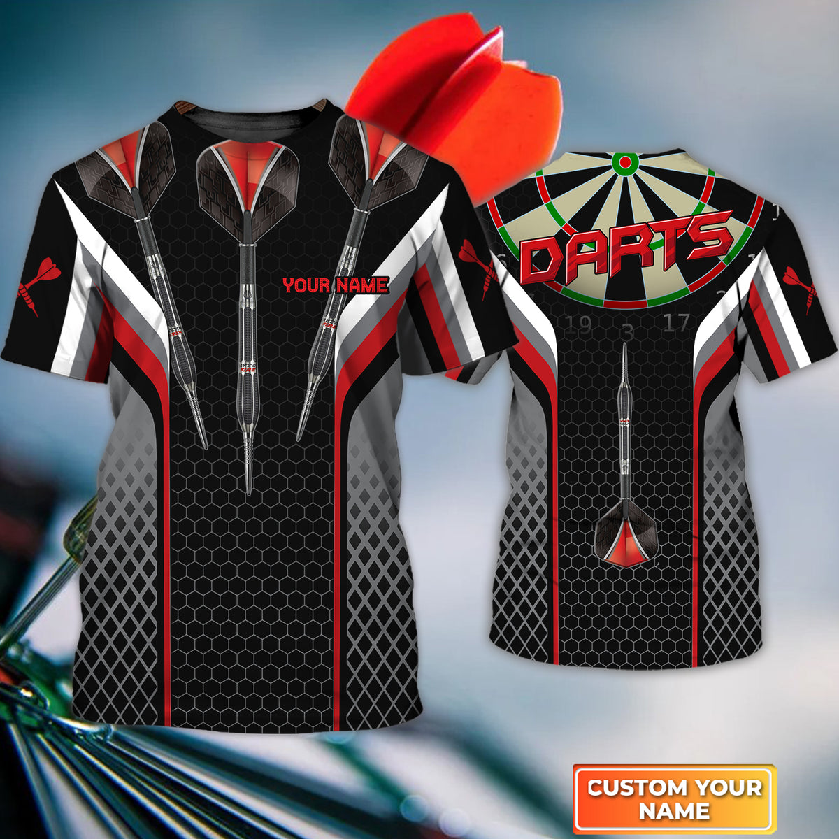 Red Darts Personalized Name 3D Tshirt For Darts Player Tad – Onemoredart