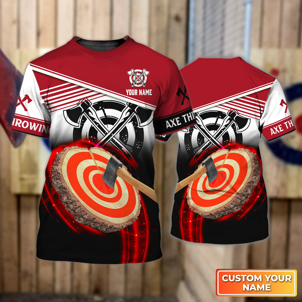 Red Axe Throwing Target Personalized Name 3D Tshirt For Team Player Ta ...