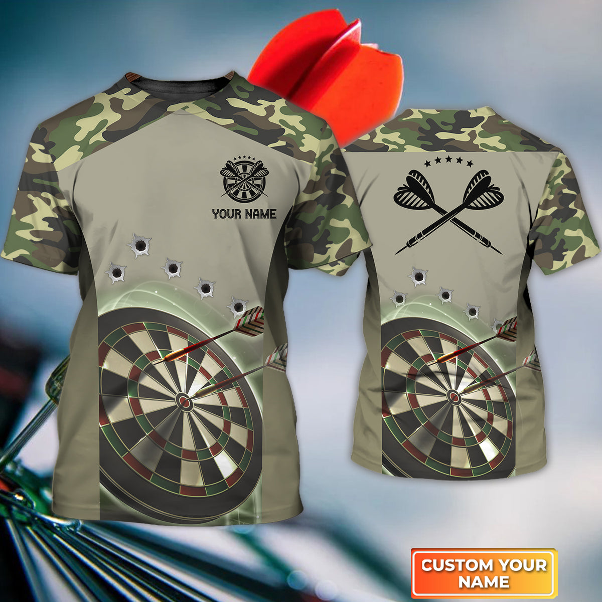 Darts Camo Personalized Name 3D Tshirt For Darts Player Tad – Onemoredart