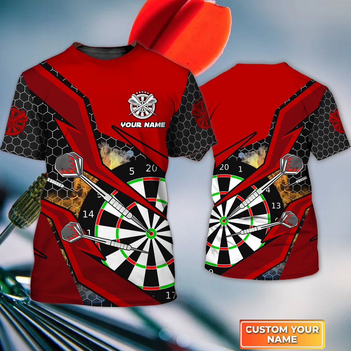 Red Darts Personalized Name 3D Tshirt For Darts Player Tad – Onemoredart