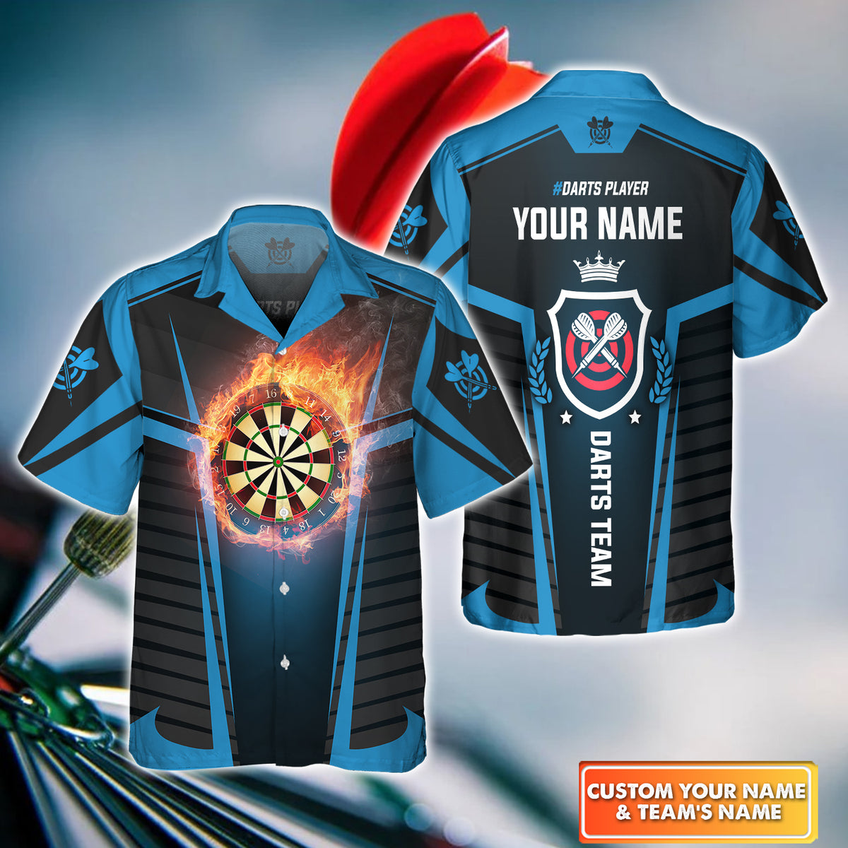 Darts Board In Flames Personalized Name 3D Hawaiian Shirt For Darts Te ...