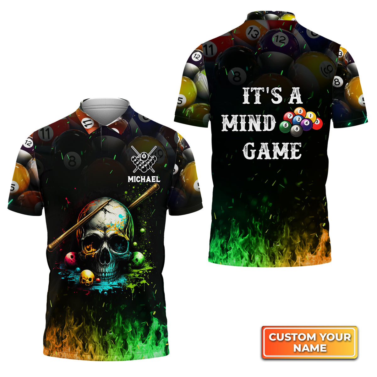 Dead Stroke Skull Billiard On Fire Personalized Name 3D Polo Shirt Gif ...