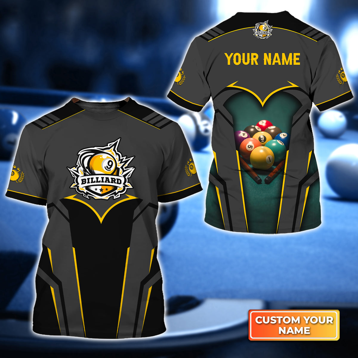 Billiard Pool 9 Ball Badge Personalized Name 3D Tshirt Gift For Billia ...